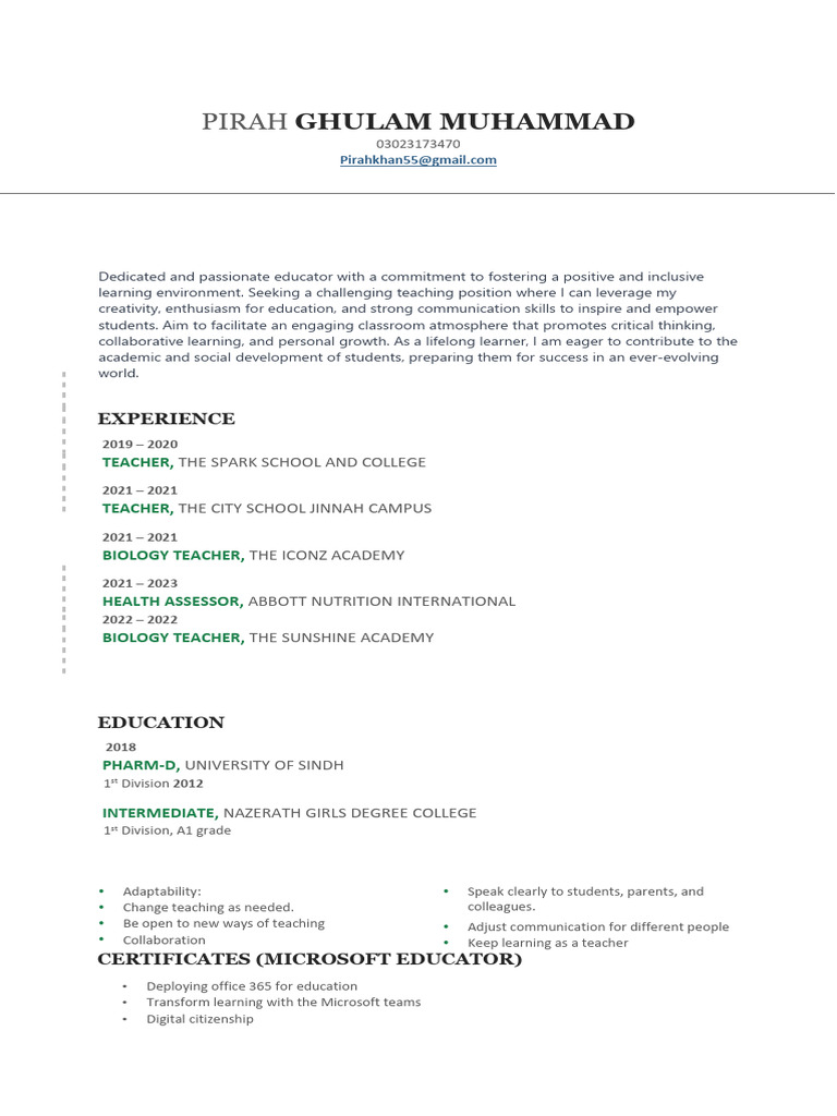 Pirah Ghulam Muhammad CV UPDATED | PDF