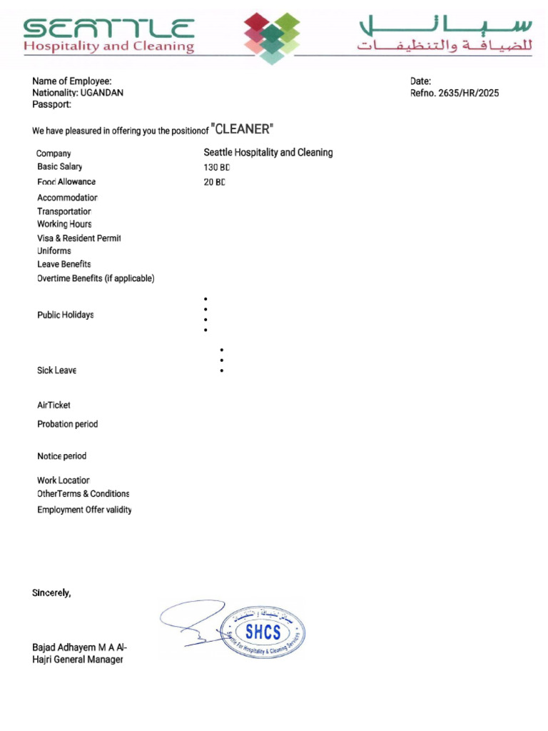 Bahrain Job Offer Letter Template | PDF | Employment | Labour Law