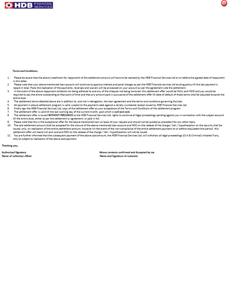 HDB Settlement Letter 28040095 | PDF | Loans | Business Law