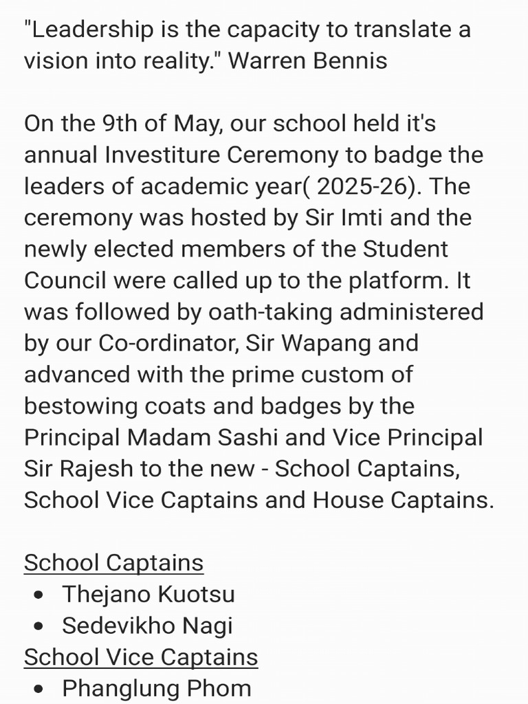 Investiture Ceremony Report | PDF