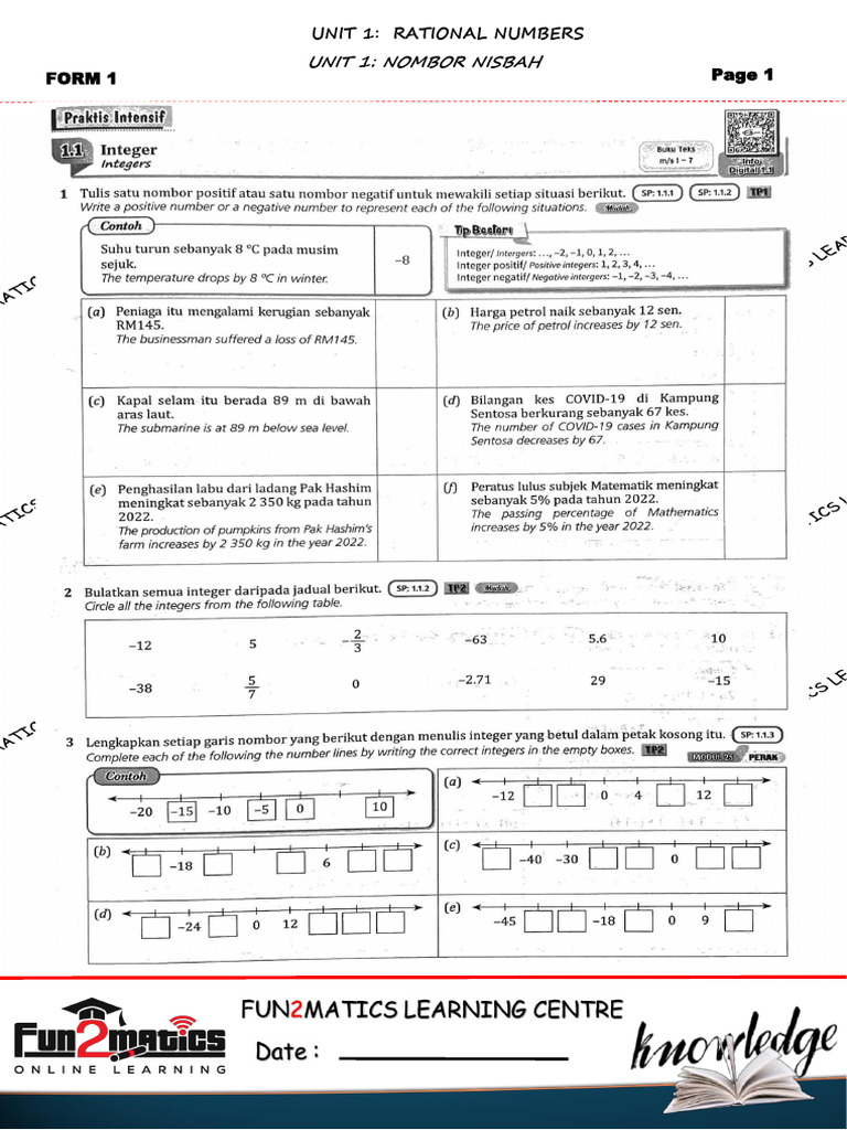 Form 1 Mathematics Rational Numbers Module | PDF