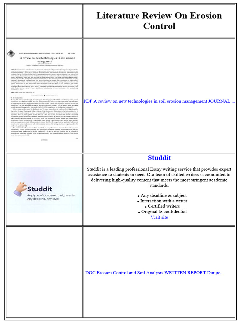 Literature Review On Erosion Control | PDF | Erosion | Surface Runoff