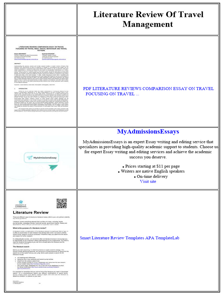 Literature Review of Travel Management | PDF | Essays | Tourism