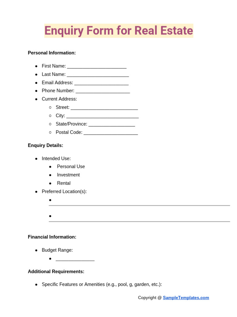 Enquiry Form For Real Estate | PDF