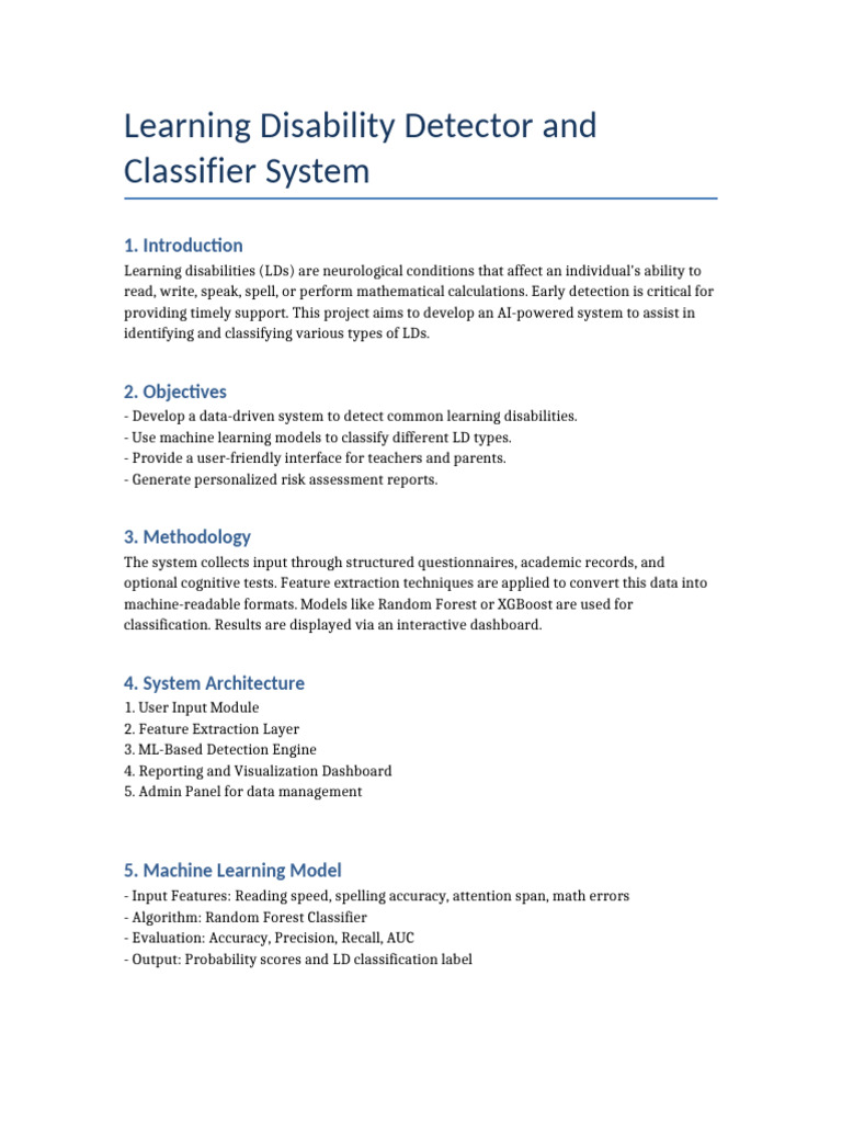 Learning Disability Detector Report | PDF
