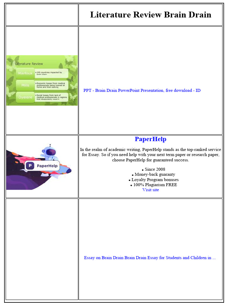 Literature Review Brain Drain | PDF | Human Capital Flight | Essays
