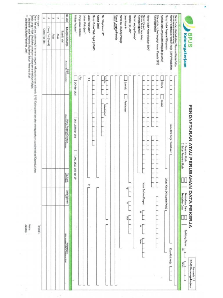 FORM PENDAFTARAN Dan PERUBAHAN TK | PDF