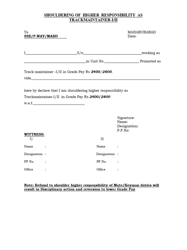Higher Responsibility Acknowledgment Form | PDF