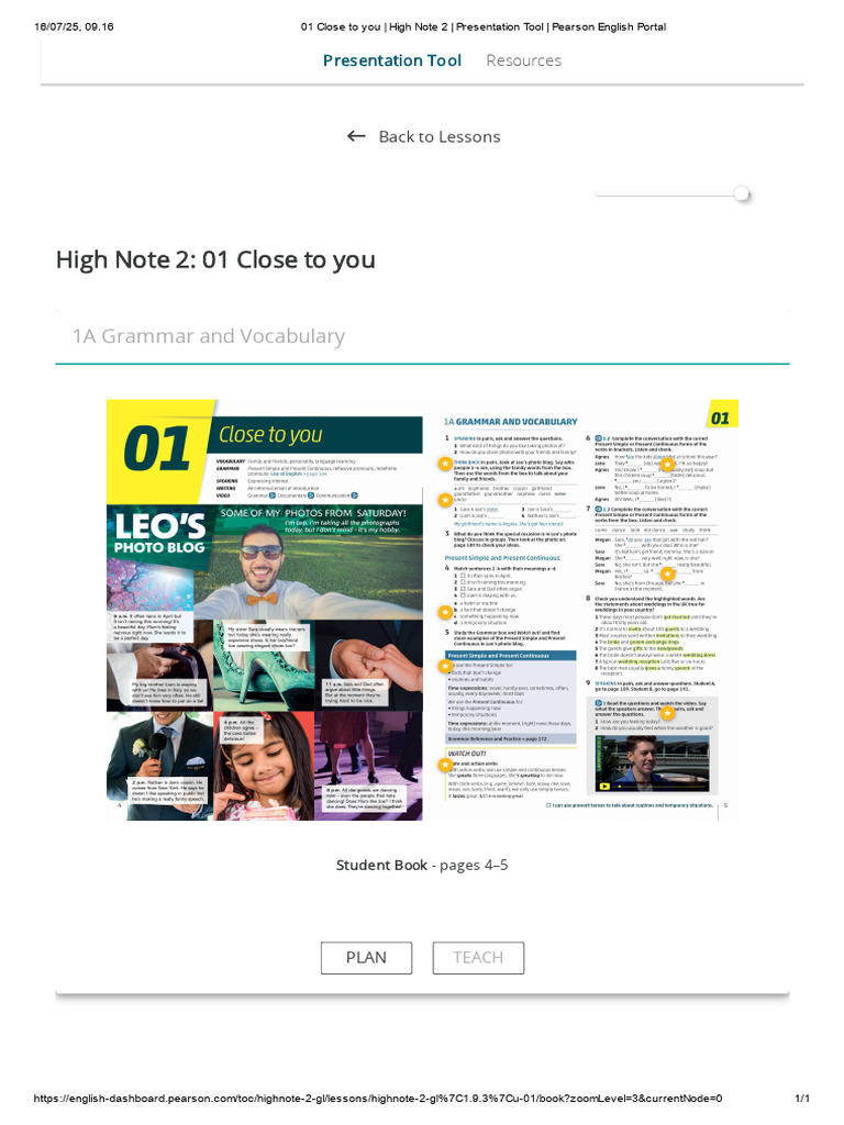 01 Close To You - High Note 2 - Presentation Tool - Pearson English Portal | PDF