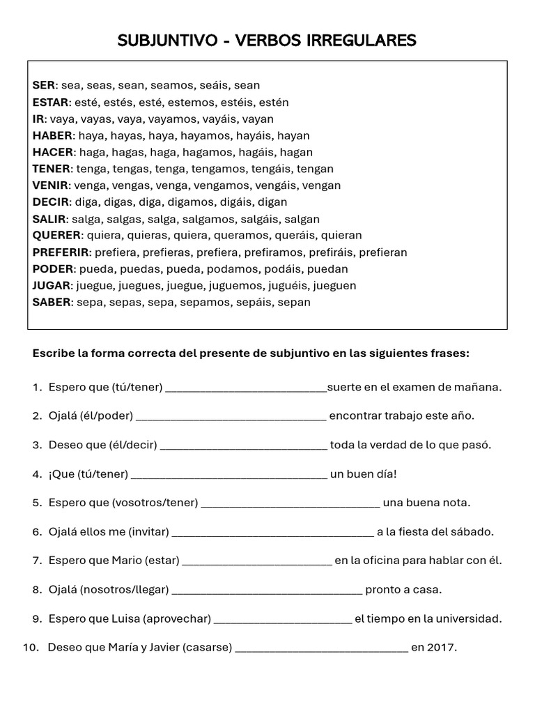 Verbos Irregulares en Subjuntivo | PDF