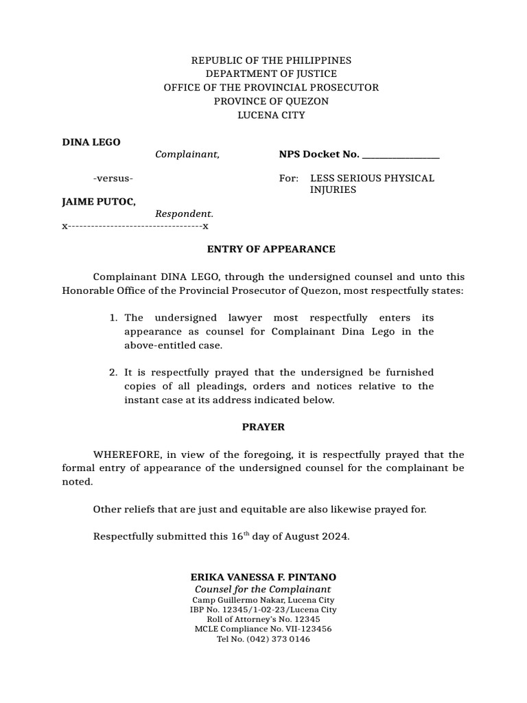 A. Entry of Appearance | PDF