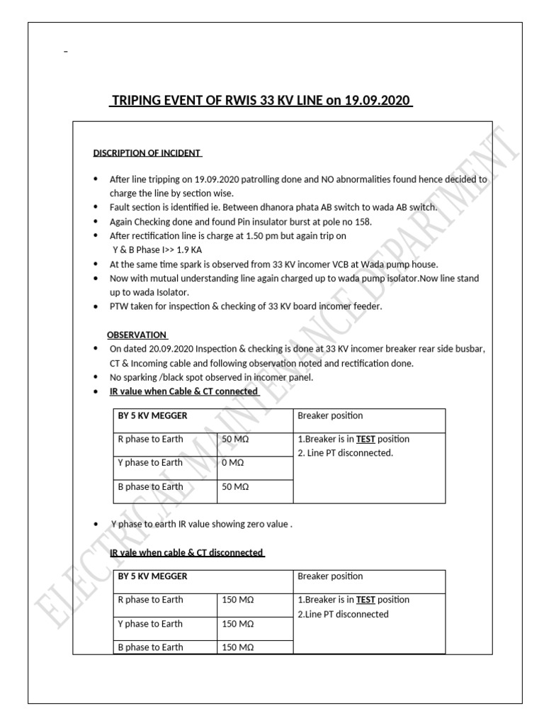 33 KV Line Trip Incident Analysis | PDF | Equipment | Electrical Components