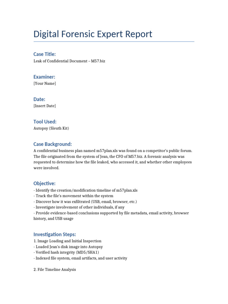 Forensic Analysis of M57.biz Data Leak | PDF