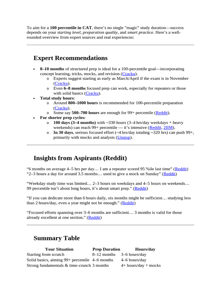 To Aim For A 100 Percentile in CAT | PDF