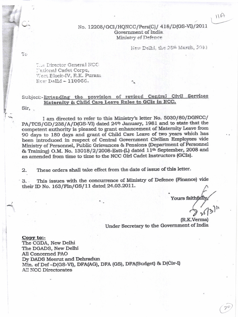 Extending The Provision of Revised Central Civil Services Maternity ...