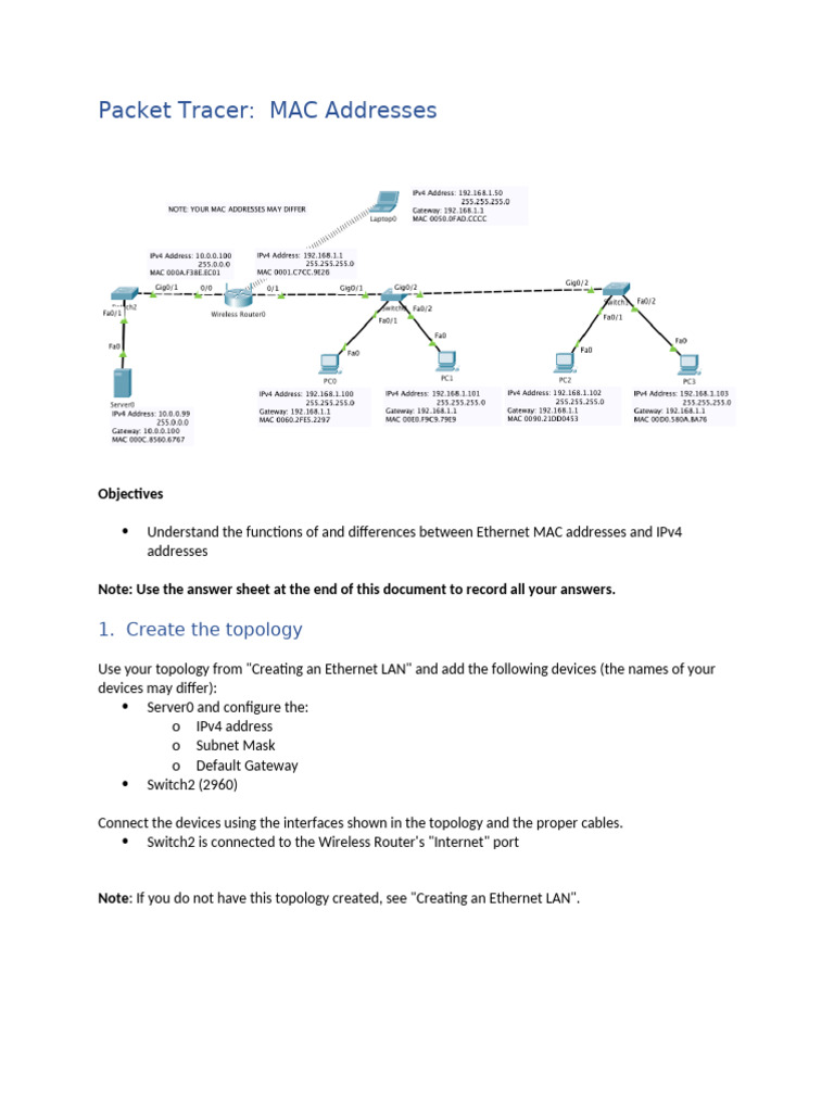 MAC Address Configuration in Packet Tracer | PDF | Ip Address | Router ...