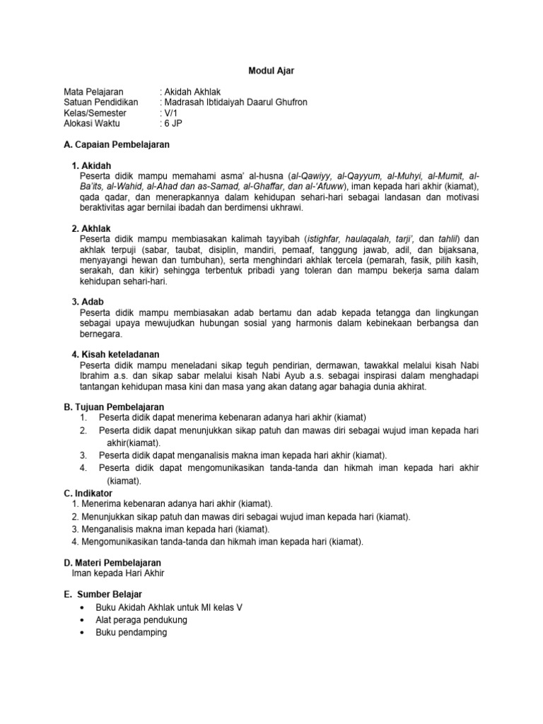 Modul Ajar Akidah Akhlak Kelas 5 Bab 3 | PDF