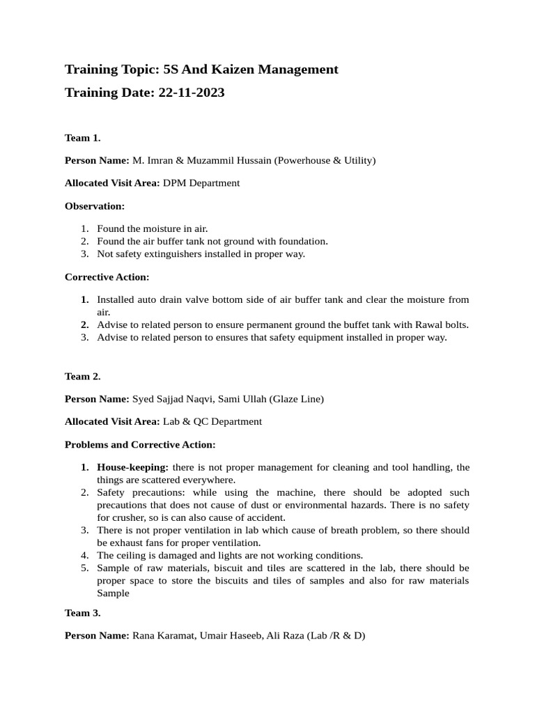 5S & Kaisen Training Report | PDF | Warehouse | Electrical Wiring