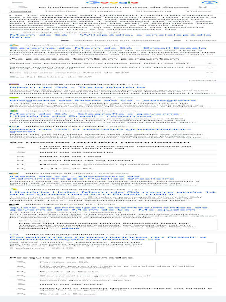 Feitos do Governo de Mem de Sá | PDF | Brasil