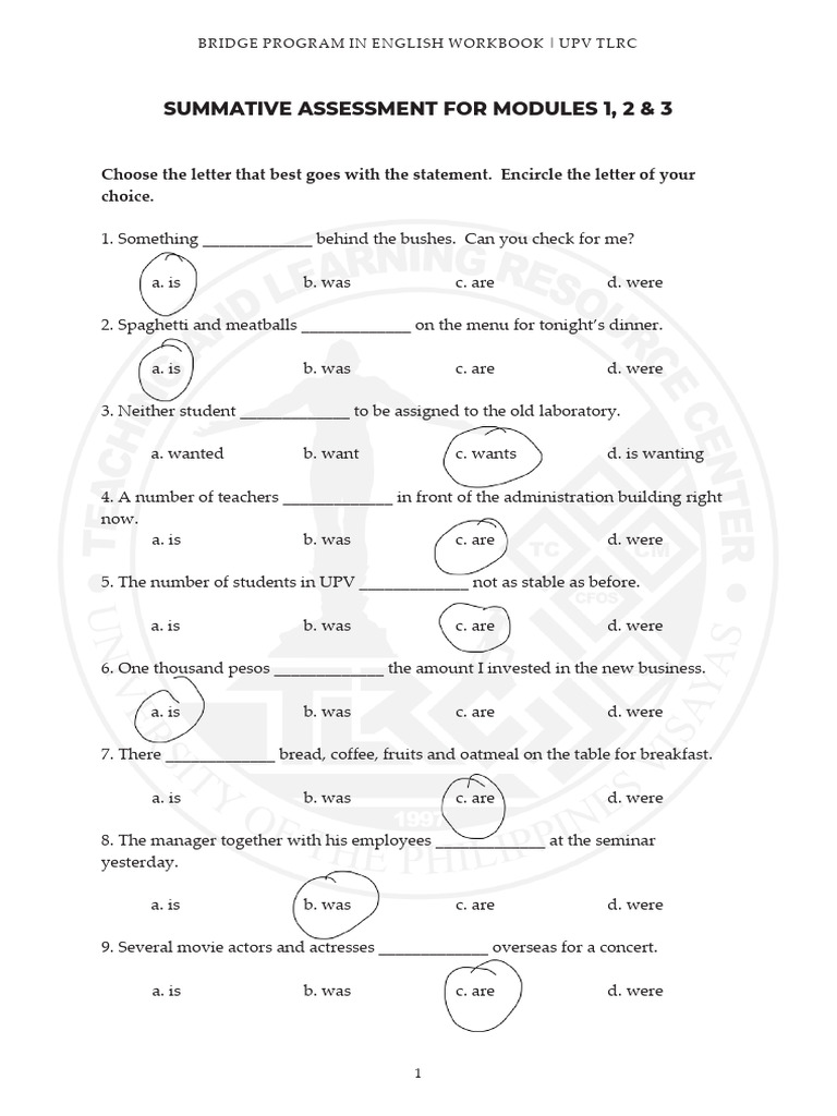 TLRC Bridge Program in Workbook Summative Assessment For Modules 1, 2, and 3 | PDF