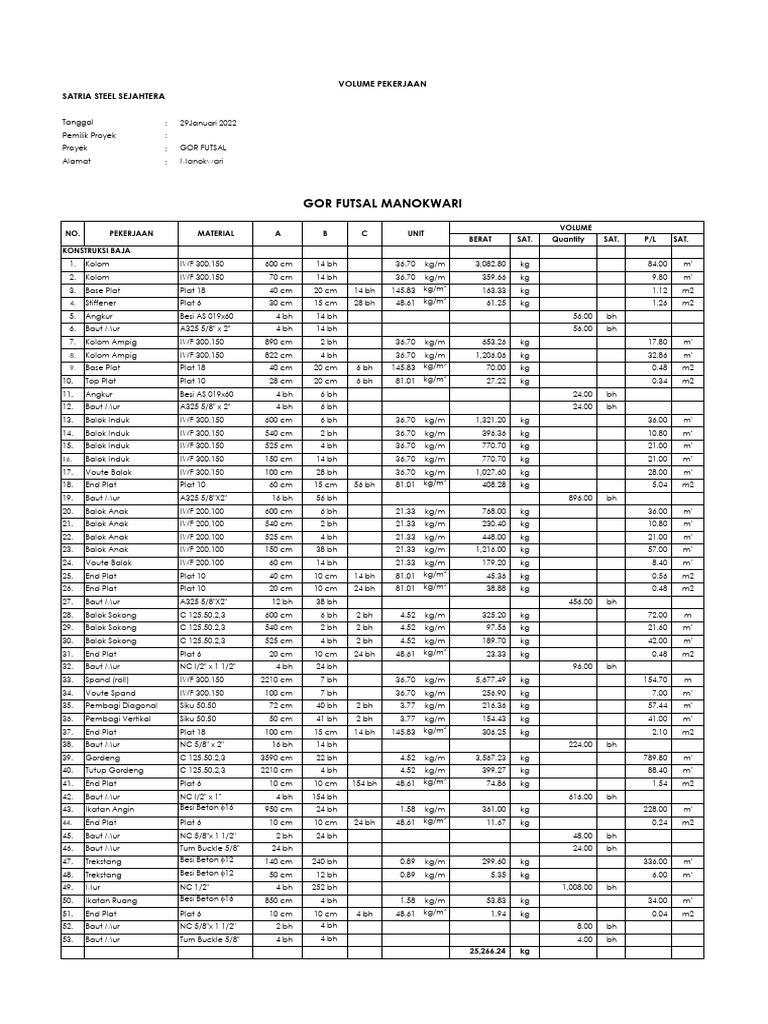 Contoh Hitung Berat Baja Gedung Futsal | PDF | Teori Catur | Bukaan catur