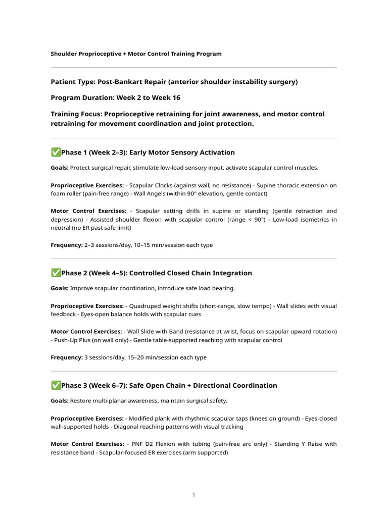 Shoulder Proprioception Rehab Program | PDF | Anatomical Terms Of ...