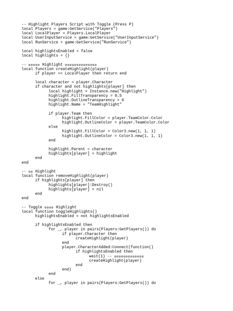 Player Highlight Toggle Script | PDF