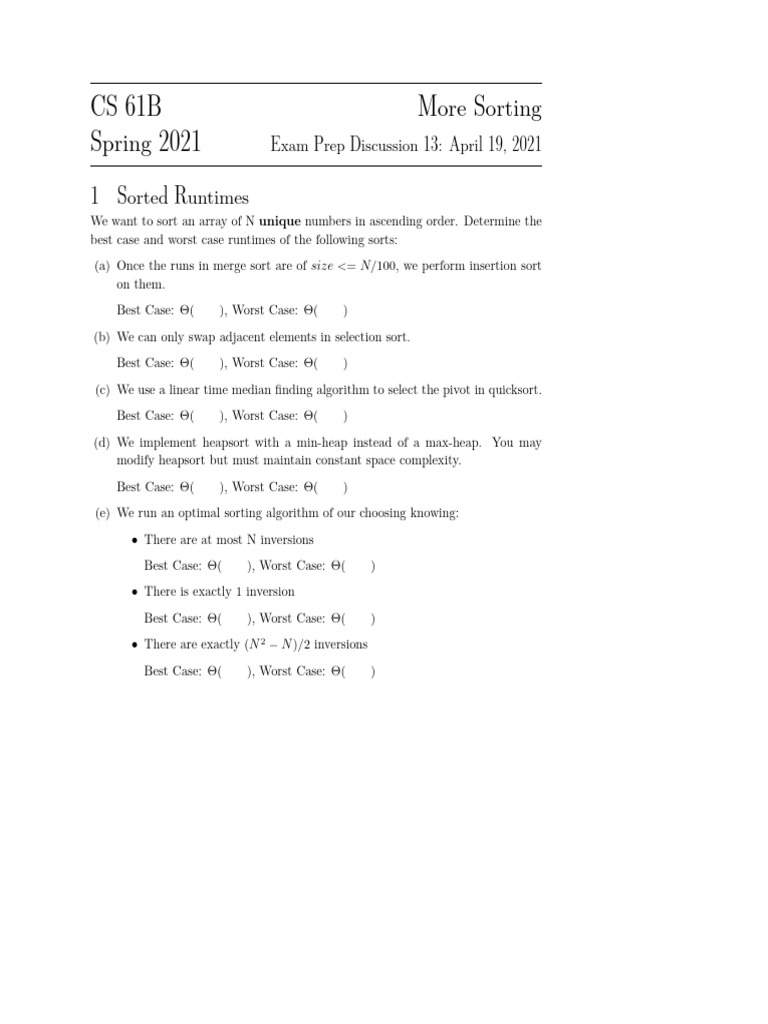13.examprep More Sorting | PDF | Applied Mathematics | Theoretical Computer Science