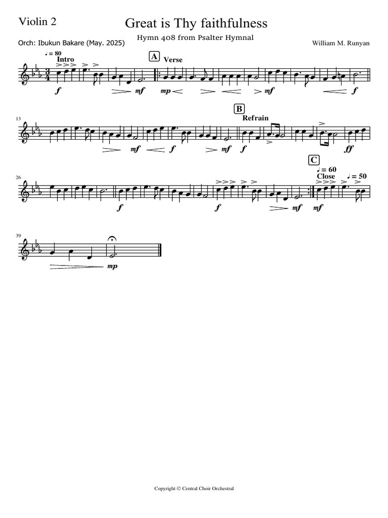 Great Is Thy Faithfulness - Central Choir Orchestral Unit-Violin - 2 | PDF