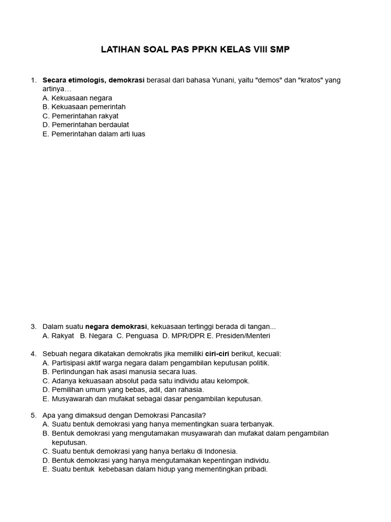 Latihan Soal Pas PPKN Kelas Viii SMP | PDF