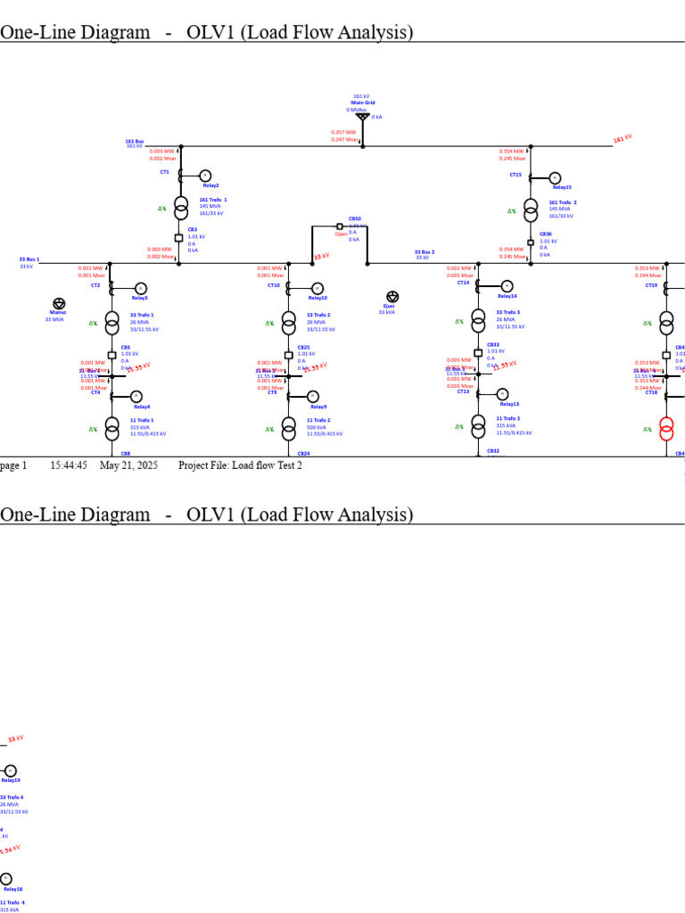 Load Flow Analysis One-Line Diagram | PDF | Transformer | Electrical ...