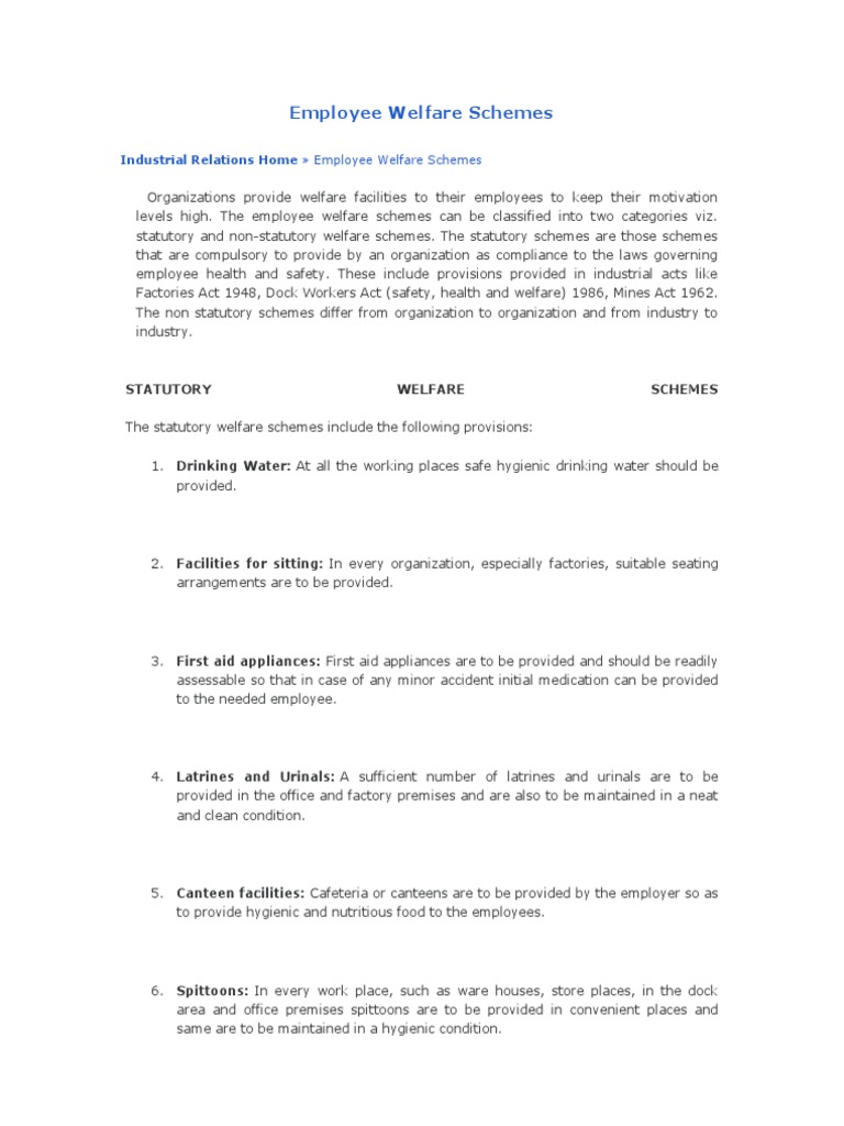 Employee Welfare Schemes | PDF | Employment | Health Care