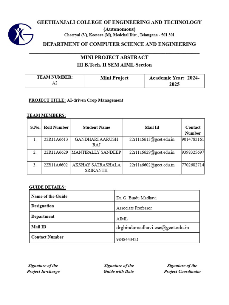 Mini Project Abstract A2 | PDF | Fertilizer | Soil