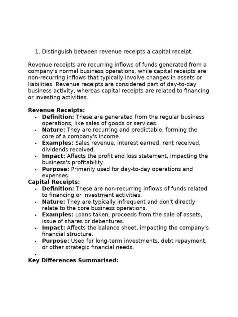 Distinguish Between Revenue Receipts A Capital Receipt Taxation Law ...