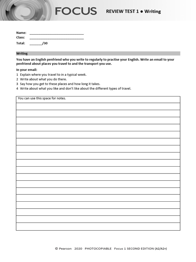 Focus1 2E Review Test 1 Units1 2 Writing | PDF