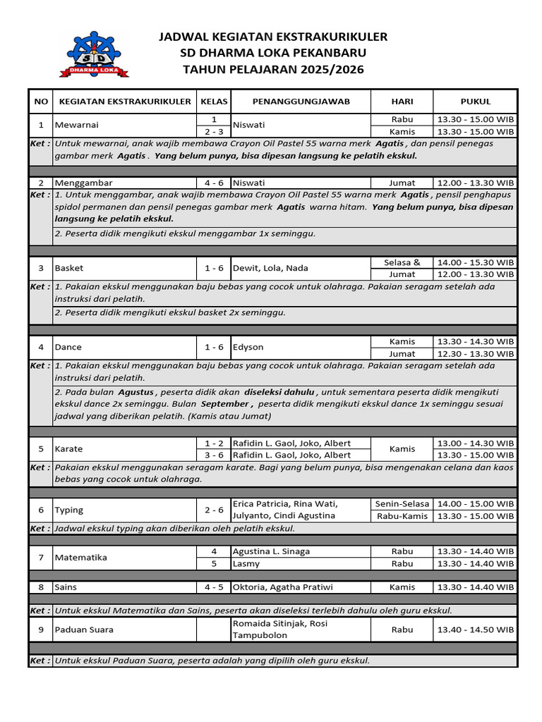 Jadwal Ekskul Lengkap 2025-2026 | PDF