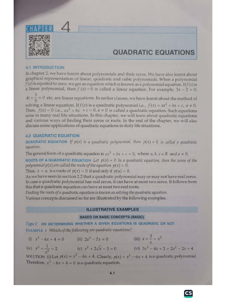 CH 4 Quadratic Equations | PDF