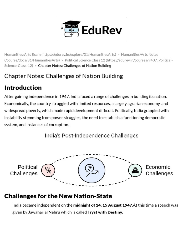 Challenges of Nation Building in India | PDF | Partition Of India | Two ...