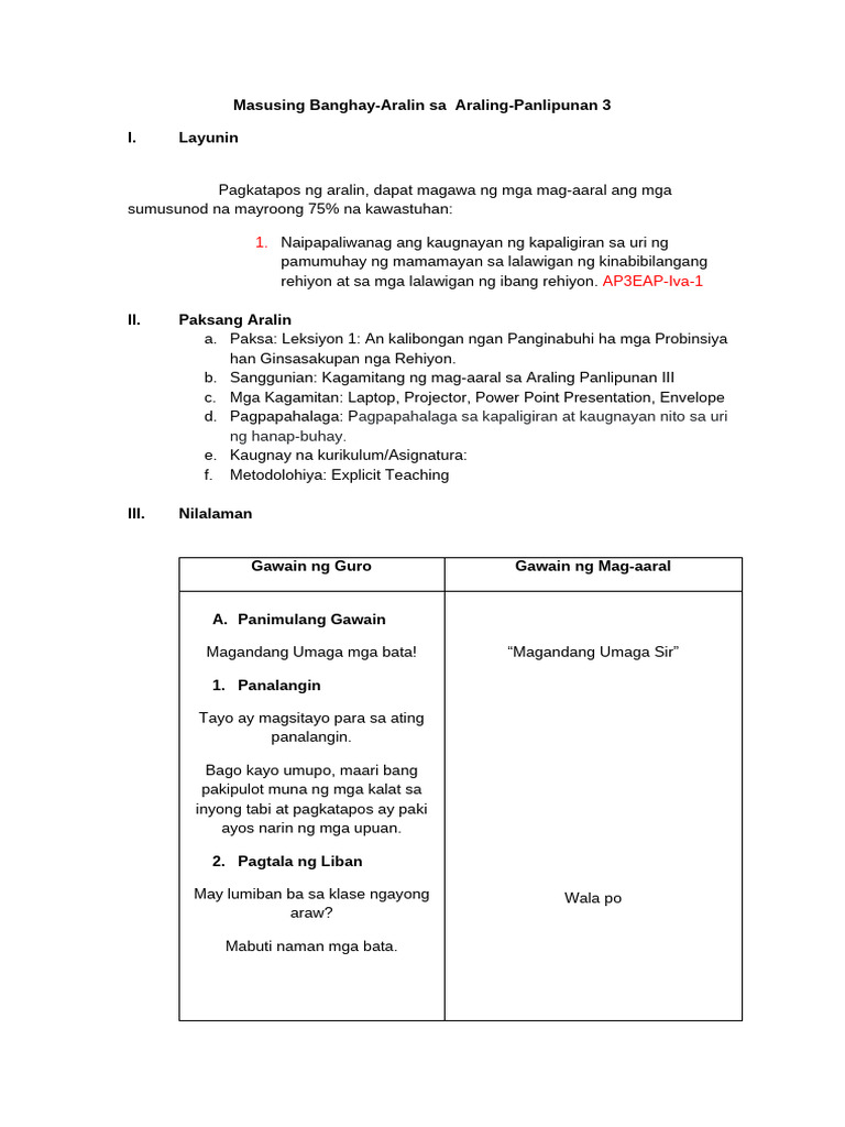 Detailed Lesson Plan in Aral-Pan 3 | PDF