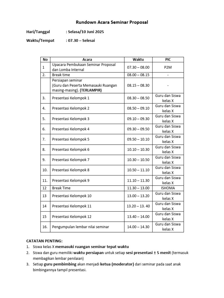 Rundown Seminar dan Lomba Internal 2025 | PDF