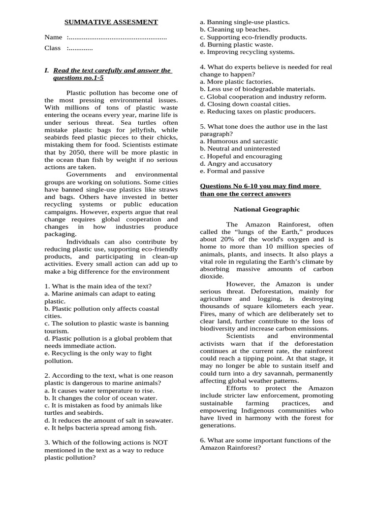 Summative Assesment - Lanjut | PDF | Amazon Rainforest | Deforestation