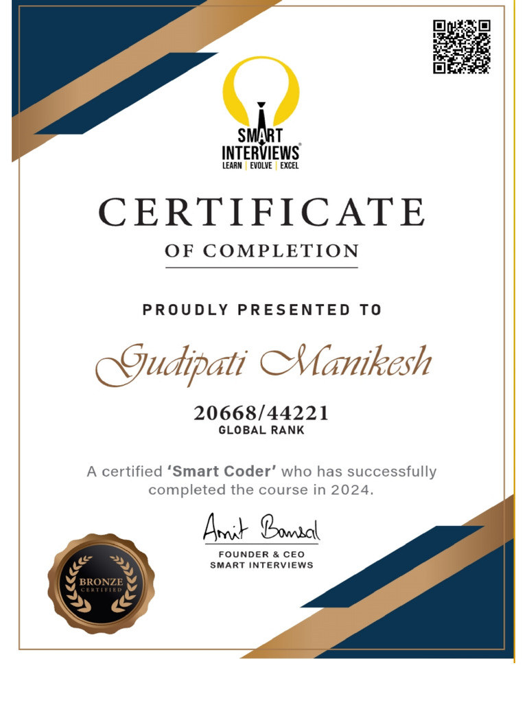 Smart Interviews Certificate Manikesh | PDF