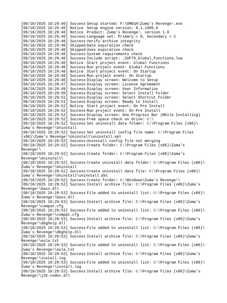 Zuma's Revenge! Setup Log | PDF | Directory (Computing) | Computer Architecture