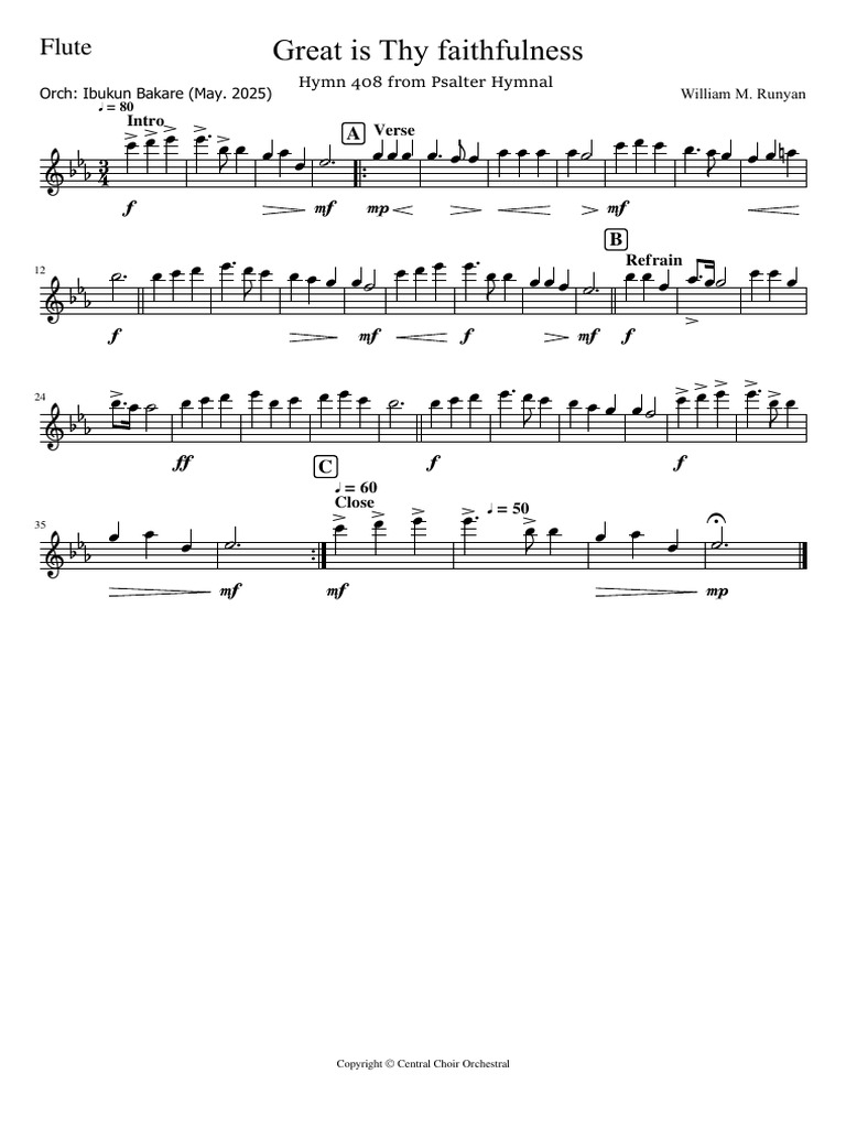 Great Is Thy Faithfulness - Central Choir Orchestral Unit-Flute | PDF ...