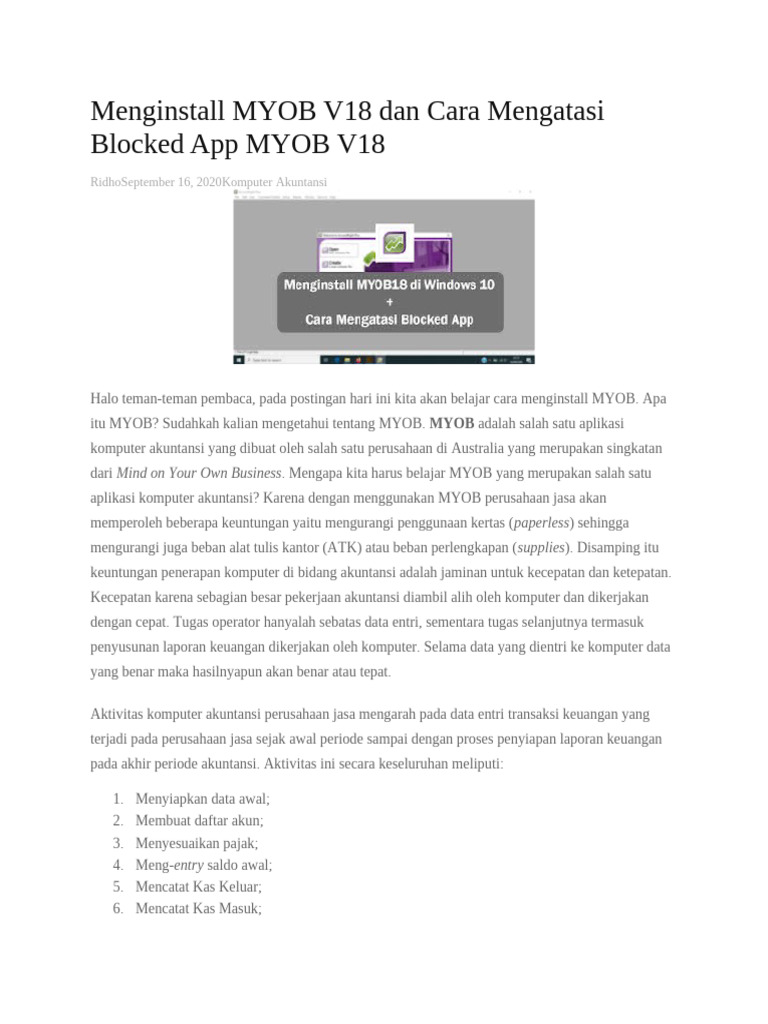Menginstall MYOB V18 Dan Cara Mengatasi Blocked App MYOB V18 | PDF
