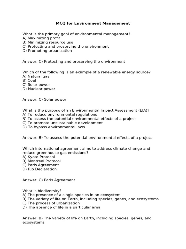 MCQ For Environment Management | PDF | Greenhouse Gas | Sustainability