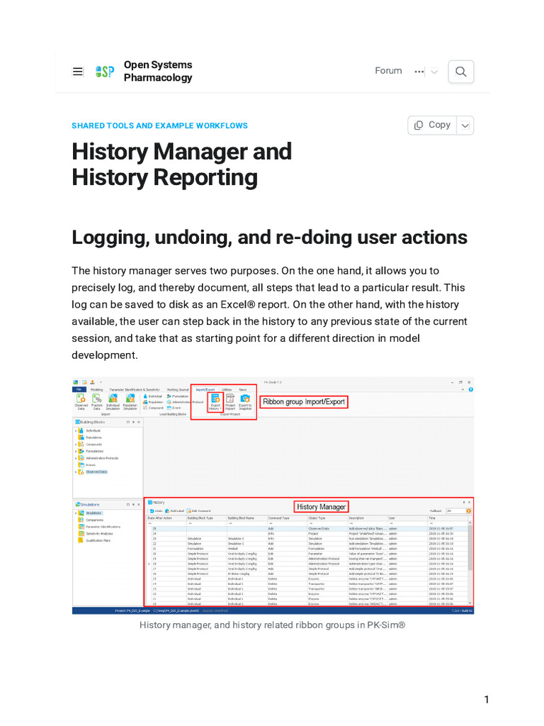 History Manager and History Reporting - Open Systems Pharmacology | PDF ...