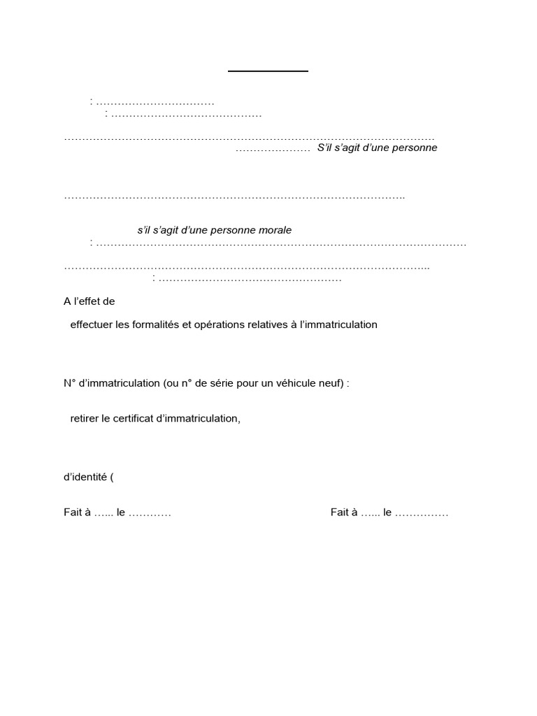 Mandat de procuration pour immatriculation | PDF