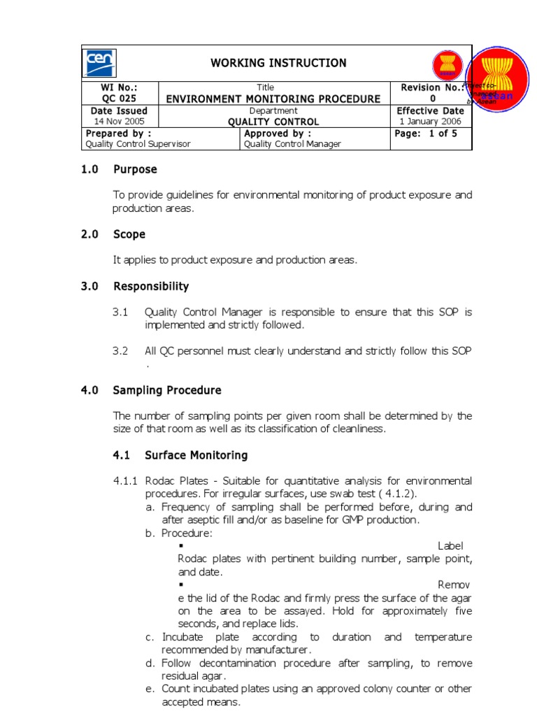 WI of Environment Monitoring | PDF | Environmental Monitoring ...