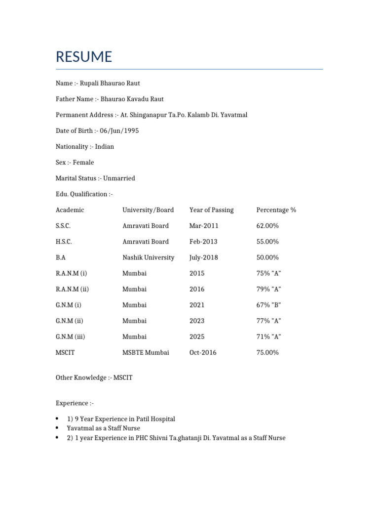 Rupali Raut Resume 2 | PDF